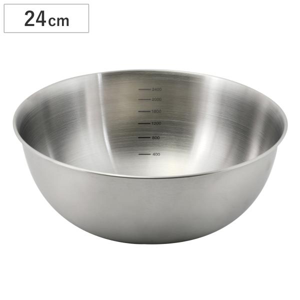 サイズ/約高さ9.5cm直径：約25cm板厚：約0.5mm内容量/1個材質/ステンレス鋼生産国/インド製●分量がひと目で分かる目盛り付きのボウルです。●底面が広く安定感があるので混ぜやすいです。●ステンレスは耐久性が高く、汚れも落としやすい...