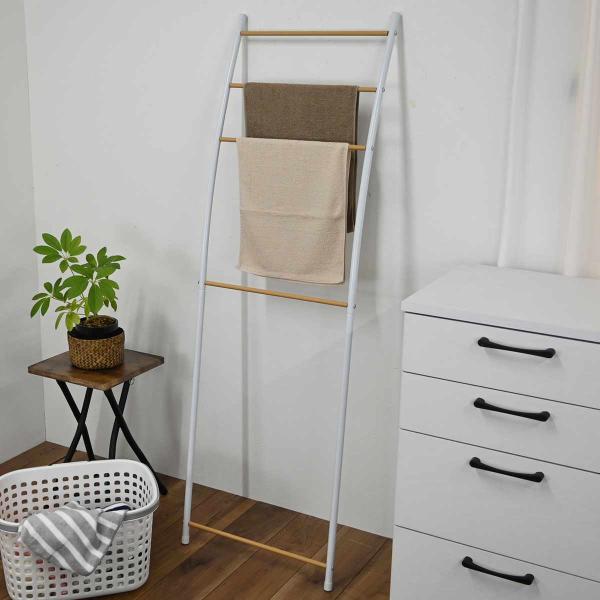 サイズ/約幅47.5×奥行9×高さ149.5cm重量/約1.3kg内容量/1台材質/スチール・粉体塗装生産国/中国製耐荷重/3kg(ハンガーパイプ1本：1kg)組立状態/お客様組立品●立てかけ式のシンプルなタオルスタンドです。●少量の室内干...