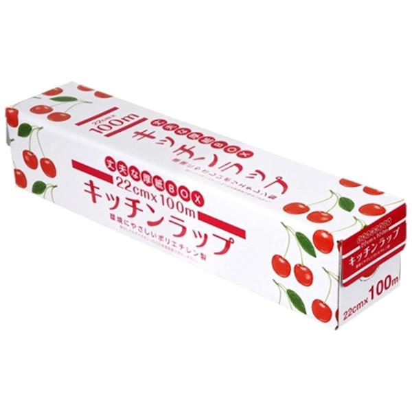 サイズ/22cm×100m内容量/1本材質/ポリエチレン、脂肪酸エステル（柔軟剤）、金刃生産国/中国製耐熱温度/100度耐冷温度/−40度●環境にやさしいラップ　燃やしてもダイオキシンなどの有害物質が発生しない、環境にやさしい食品用ラップで...