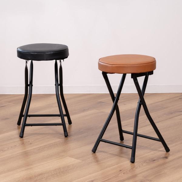 サイズ/約幅33×奥行32×高さ49.5cm座面高：約49.5cm重量/約2kg内容量/1脚材質/構造部材：金属（鋼）表面加工：エポキシ樹脂塗装張り材：合成皮革（PU）クッション材：ウレタンフォーム種類/ブラック、ブラウン生産国/中国製組立...