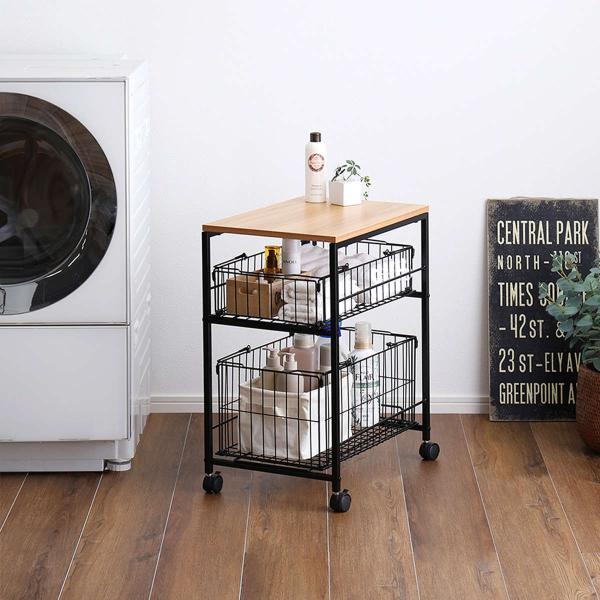 サイズ/約幅37×奥行56.5×高さ65cm重量/約7.4kg内容量/1台材質/本体・バスケット：スチール・粉体塗装天板：プリント化粧繊維板バスケット持ち手の保護キャップ：ポリ塩化ビニルキャスター：樹脂キャスター/付き耐荷重/全体：約20k...