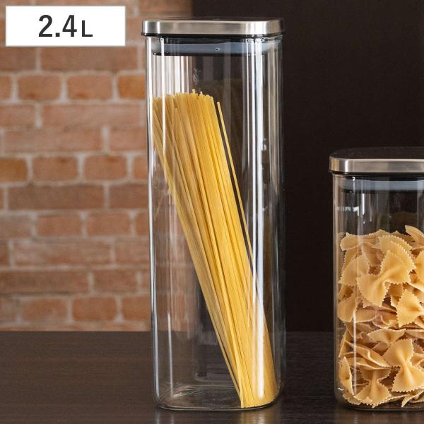 サイズ/約幅10.5×奥行10.5×高さ30.5cm容量/約2.4L内容量/1個材質/本体：ホウケイ酸ガラスフタ：ステンレス鋼生産国/中国製●ステンレス製のフタがスタイリッシュなキャニスターです。●本体がガラス製なので保存状態や残量の確認が...