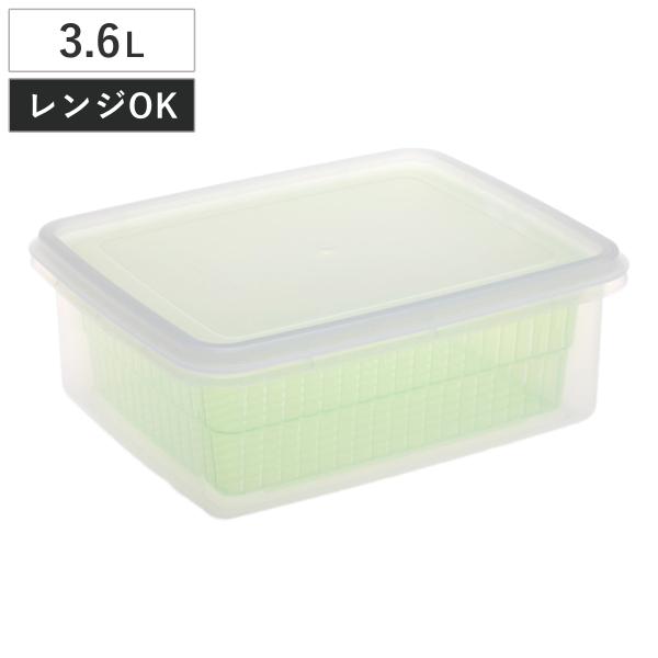 サイズ/約幅21.3×奥行26.3×高さ9.8cm容量/約3.6L内容量/1個材質/本体・ザル：ポリプロピレンフタ：ポリエチレン生産国/日本製パーツ別耐熱温度/120パーツ別耐冷温度/-20電子レンジ/ふたを外して使用可能●食材の水切りがで...