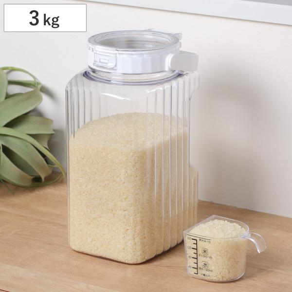サイズ/約幅16.5×奥行13×高さ26.5cm（持ち手含まず）重量/米びつ：約520g、一合カップ：約27g容量/米収納量：約3kg内容量/1個付属品：一合カップ材質/本体：PET開閉フタ：PET、熱可塑性エラストマーフタ枠・ハンドル：ポ...