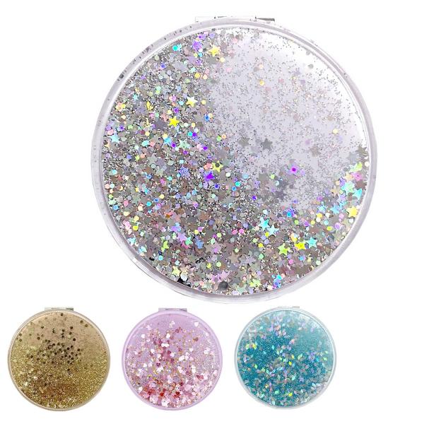 サイズ/約奥行1.4cm直径：約7.2cm内容量/1個材質/本体：合金、アクリル、ポリウレタン、ガラス内容物：ミネラルオイル、ラメ種類/シロ、ベージュ、ピンク、ブルー生産国/中国製●グリッターがキラキラ流れるコンパクトミラーです。●小型軽量...