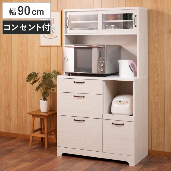 サイズ/約幅90×奥行45×高さ163cm重量/約66kg内容量/1台付属品：可動棚2枚、転倒防止金具材質/本体：強化プリント紙化粧繊維板カウンター天板・スライド棚：ソフトメラミン化粧繊維板扉枠内：強化ガラス生産国/中国製耐荷重/カウンター...