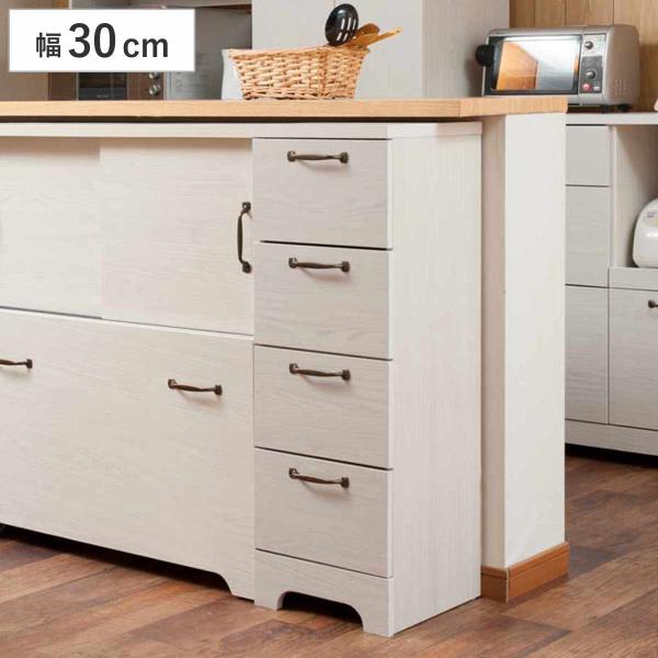 サイズ/約幅30×奥行30×高さ89cm重量/約15kg内容量/1台材質/強化プリント紙化粧繊維板生産国/中国製引き出し段数/4段天板耐荷重/10kg組立状態/お客様組立品●キッチンカウンターの下に置ける収納チェスト幅30cmです。●幅、奥...