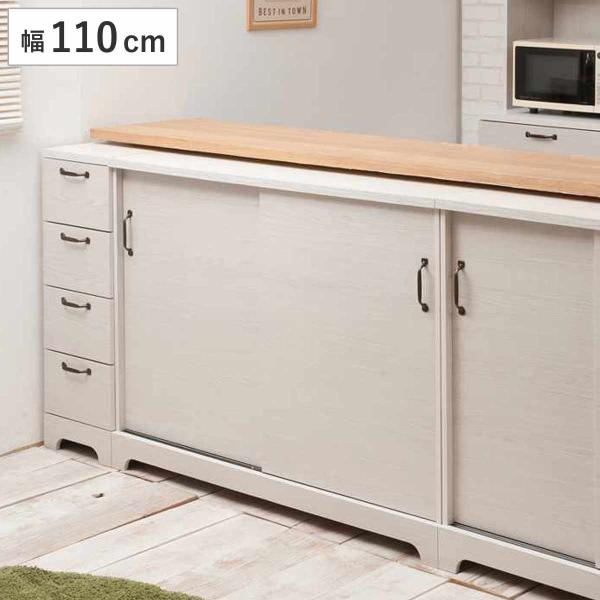 サイズ/約幅110×奥行30×高さ89cm重量/約35kg内容量/1台付属品：可動棚4枚材質/強化プリント紙化粧繊維板生産国/中国製天板耐荷重/20kg棚板1枚あたり耐荷重/5kg組立状態/お客様組立品●キッチンカウンターの下に置ける収納キ...