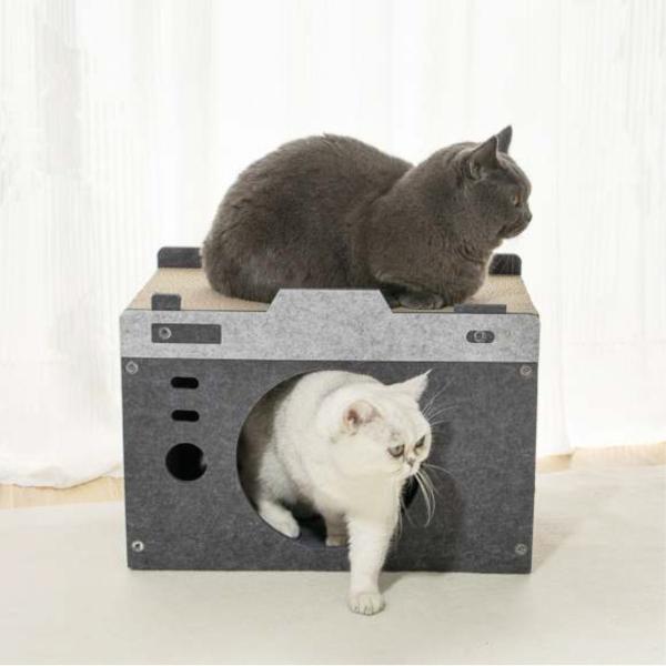 サイズ/約幅39.5×奥行28.5×高さ24cm重量/約785g内容量/1個材質/ポリエステル、段ボール生産国/中国製洗濯/不可耐荷重/10kg●猫ちゃんが喜ぶカメラデザインの爪とぎハウスです。●フェルト生地、段ボール素材でどこでも爪とぎが...