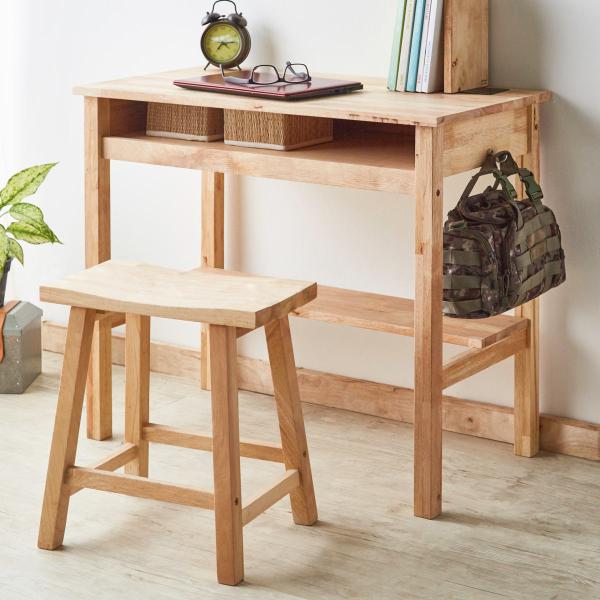 サイズ/約幅90×奥行48×高さ75cmスツール：幅45×奥行32×高さ45cm内容量/デスク1台スツール1脚材質/ラバーウッド、ラッカー塗装生産国/マレーシア製組立状態/お客様組立品お届け梱包数/1個口●ラバーウッド無垢材の素材感を活かし...