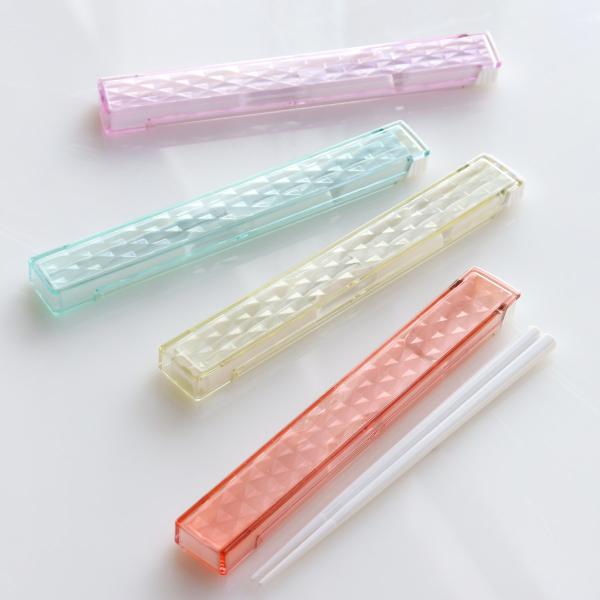 サイズ/約幅19.1×奥行2.7×高さ1.2cm箸：約18cm重量/約50g内容量/1個（ケース、お箸）材質/箸箱 蓋：AS樹脂箸箱 本体：ポリプロピレン蓋のみ：ウレタン塗装BPAフリー＆LEADフリー箸：メタクリル樹脂種類/ピンク、パープ...
