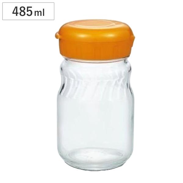 サイズ/約直径6.6×高さ14.6cm最大径：約8.1cm重量/約240g容量/約485ml内容量/1個材質/本体：ソーダライムガラスフタ：ポリプロピレン樹脂種類/グリーン、オレンジ生産国/日本製耐熱温度/100度食器洗い乾燥機/使用不可電...