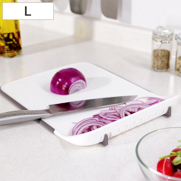 サイズ/約幅34.5×奥行25.5×高さ4.5cmまな板部：約高さ0.5cm重量/約318g内容量/1枚材質/本体：ポリプロピレン縁部：熱可塑性エラストマー生産国/中国製耐熱温度/80度食器洗い乾燥機/使用不可●キッチンがスッキリ片づく自立...