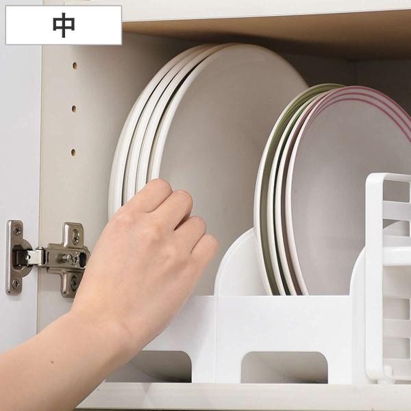 サイズ/約幅11×奥行21×高さ11.5cm内容量/1個材質/ポリプロピレン生産国/日本製耐熱温度/100度対応サイズ/お皿のサイズ：直径約26cmまで●食器を省スペースで収納できるプレートスタンドの中サイズです。●プレートを立てて収納する...