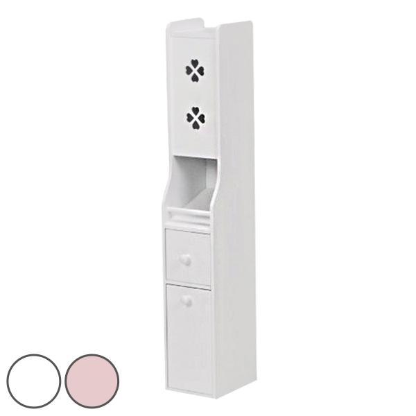 サイズ/約幅15.5×奥行20.5×高さ93cm内容量/1台材質/主材：MDF種類/ホワイト、ピンク●トイレットペーパーや小物を整理整頓できて便利です。●可愛いクローバーのデザインです。トイレ収納 ラック トイレ収納ラック サニタリー収納 ...