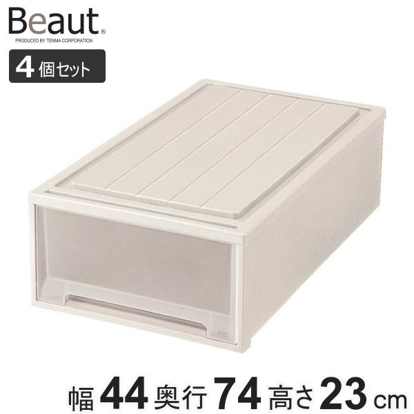サイズ/約幅44×奥行74×高さ23cm引出内寸：約幅36.8×奥行68.8×高さ17cm重量/約3.1kg内容量/4個セット材質/ポリプロピレン生産国/日本製キャスター/なし（別売り）スタッキング/可能引き出し1段あたり耐荷重/約8kg組...