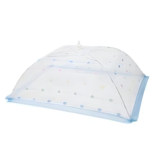 サイズ/約横86×縦57cm内容量/1個材質/生地：ポリエステル骨：鋼線メッキ仕上げ生産国/日本製●虫や埃、ペットのいたずらからお料理を守る、フードカバーです。●自宅で気軽に洗えるので、汚しても簡単にお手入れができます。●使わない時は折りた...