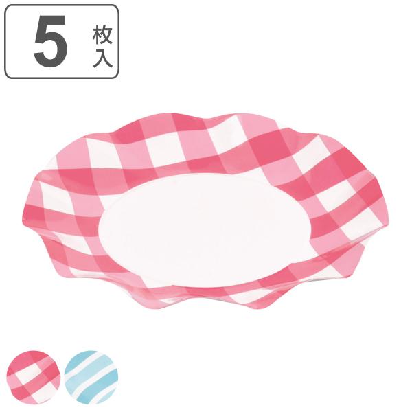 サイズ/約高さ2cm直径：約20.5cm重量/約15g内容量/5枚材質/パルプ100％表面加工：ポリプロピレンフィルム種類/レッドチェック、ブルーライン生産国/中国製●調理済みの食品やお菓子を載せたら、簡単に華やかになるペーパープレートです...