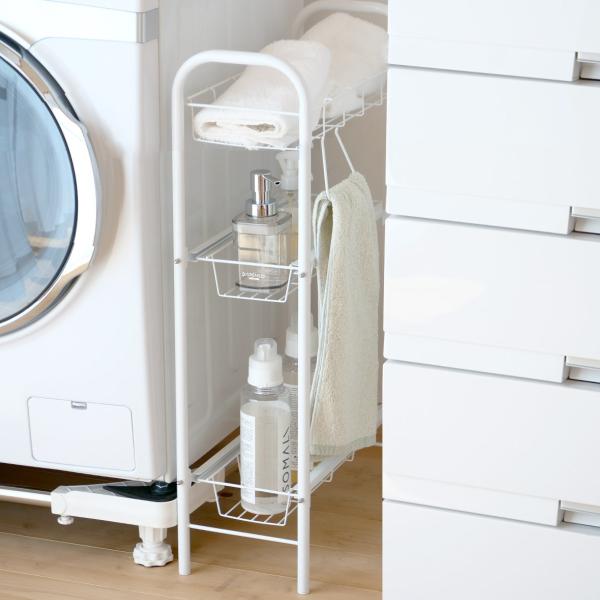 サイズ/約幅20×奥行43×高さ77cm重量/約2.2kg内容量/1台材質/パイプ・その他：鉄製、エポキシ樹脂粉体塗装ネジ類：鉄製、メッキ仕上げ生産国/中国製耐荷重/最大9kg（上部固定棚4kg、引き出し棚1段あたり2.5kg）組立状態/お...