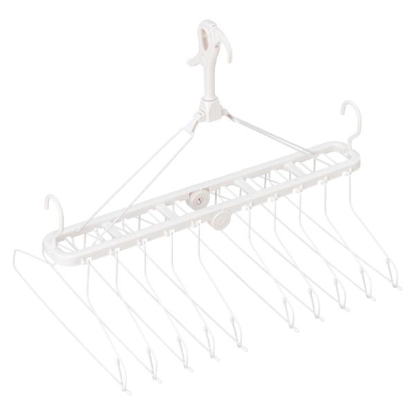 サイズ/約幅58×奥行39×高さ47.5cm重量/約723g内容量/1個材質/本体：ポリプロピレンワイヤー：PP被膜鉄線キャップ：ポリエチレンバネ：鋼生産国/中国製●1度に10枚の衣類をまとめて干せる便利な10連ハンガーです。●低い位置にあ...