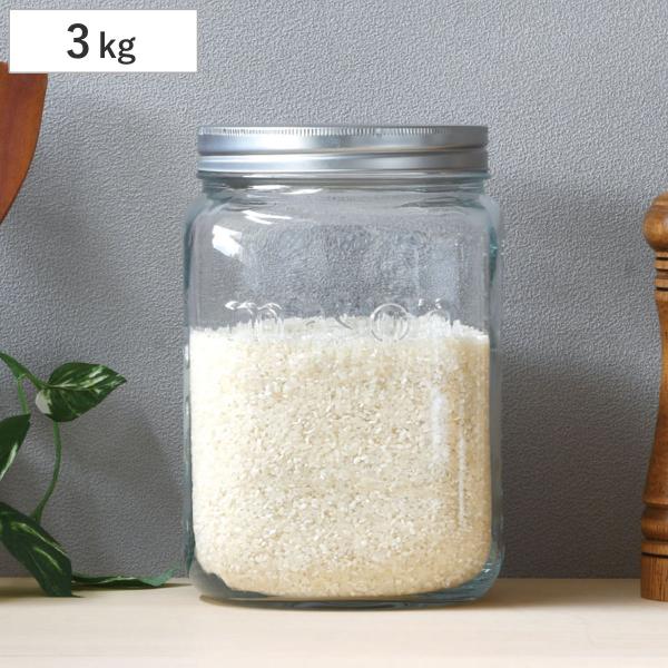 サイズ/約幅16×奥行16×高さ23.5cm容量/約4.2L内容量/1個生産国/中国製●アンティーク調のデザインがおしゃれなガラス製の米びつ3kg用です。●ガラス素材はにおい移りしにくく、中身の量もひと目で確認できるので使いやすいです。●広...