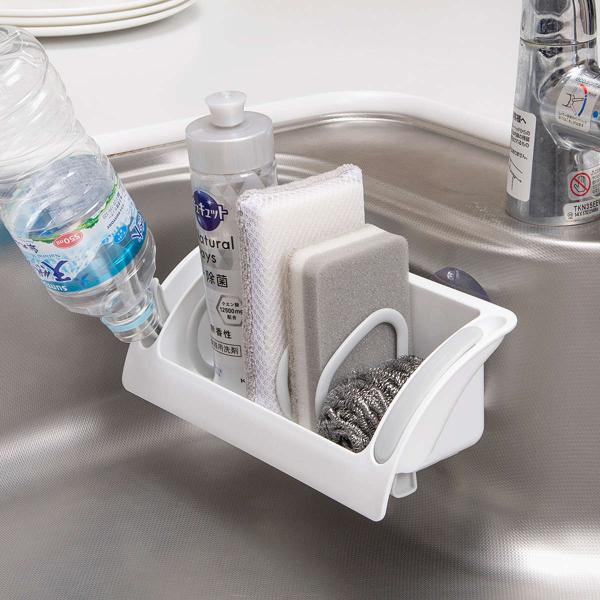 サイズ/約幅23.4×奥行11.6×高さ9.2cm内容量/本体：1個エコフック：2個吸盤：2個仕切り：4個材質/ポリプロピレン生産国/日本製耐荷重/総耐荷重：1kgエコフック：100g●スポンジも洗剤もぴったり収納できる吸盤タイプのスポンジ...