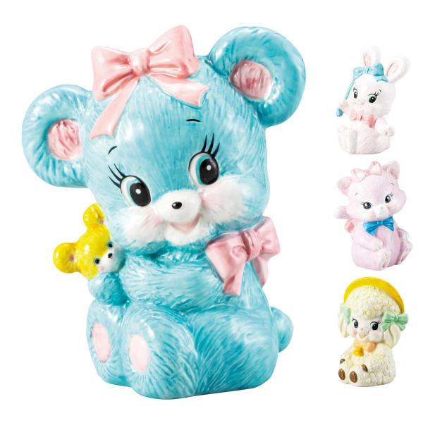 サイズ/ハグリー、リバニー、フラッフィー約幅10×奥行9×高さ13cmキャミー約幅10×奥行9×高さ12cm内容量/1個材質/陶器種類/ハグリー、リバニー、キャミー、フラッフィー生産国/日本製●スイマーのキャラクターをモチーフにした貯金箱で...