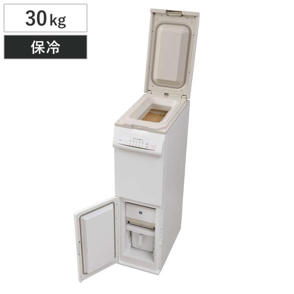 サイズ/約幅30×奥行57.5×高さ106cm扉開時最大：約奥行83cmフタ開時最大：約高さ154.5cm米投入口：幅13.3×奥行29.4cm重量/約22kg容量/玄米収納量：約30kg内容量/1台【付属品】取扱説明書（保証書付）材質/本...