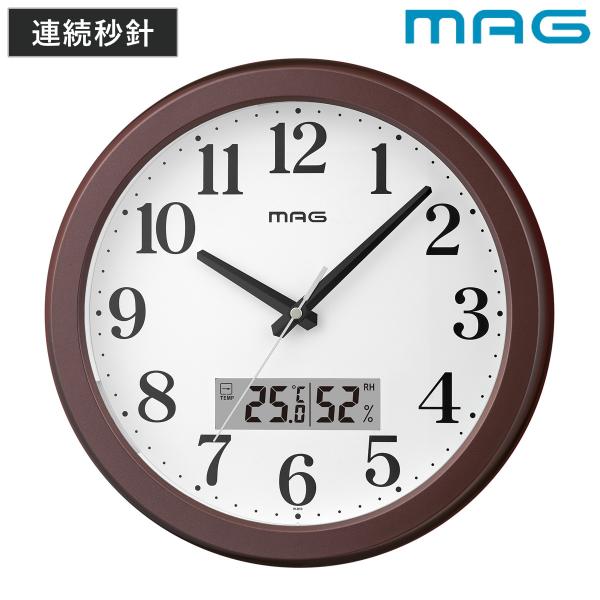 サイズ/約幅30.8×奥行5.1×高さ30.8cm重量/約850g内容量/1個材質/プラスチック、ガラス生産国/中国製電源/単3形アルカリ乾電池×6（別売）●インテリアに合わせやすい木目調フレームの掛け時計です。●便利な温度・湿度表示付きで...