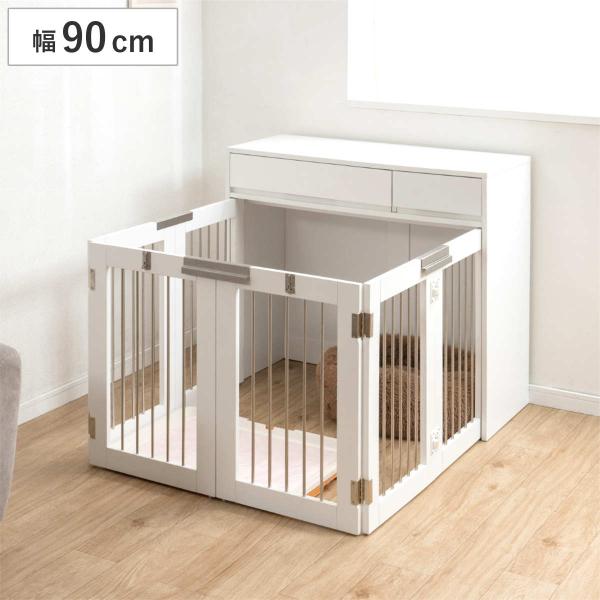 サイズ/約幅90×奥行40×高さ80cm重量/約32kg内容量/1台材質/本体：強化プリント紙化粧繊維板柵：ステンレスアジャスター/付き天板耐荷重/20kg組立状態/お客様組立品●住空間を考えて造られた機能的な収納型ペットケージです。●小型...