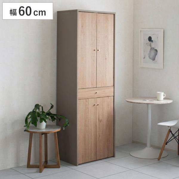 サイズ/約幅60×奥行40×高さ180cm内容量/1台材質/プリント化粧合板引き出し/1杯スライドレール仕様組立状態/お客様組立品●お部屋が垢抜けるツートンカラーの食器棚です。●大容量の収納でキッチンがすっきりします。●可動棚なので高さのあ...