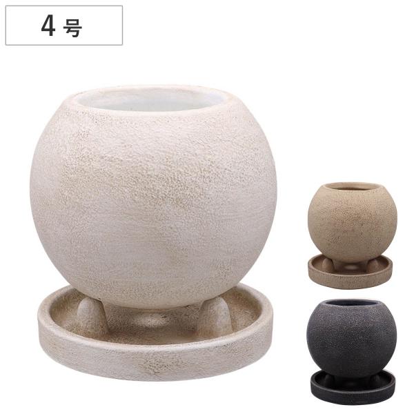 サイズ/約高さ11cm直径：約13cm内径：約7.5cm内容量/1個（ソーサー付き）材質/セメント種類/ブラック、キャメル、アイボリー●ざらりとした質感が魅力の、セメント製の植木鉢です。●植物を引き立てるシンプルなデザインです。●脚付きのソ...