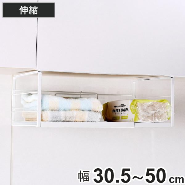 サイズ/約幅30.5〜50×奥行25×高さ18cm重量/約1650g内容量/1個材質/本体：鉄（エポキシ樹脂塗装）保護キャップ：PVC生産国/中国製耐荷重/2kg●棚板に差し込むだけで簡単に取り付けられる収納ラックです。●吊戸棚や食器棚のデ...