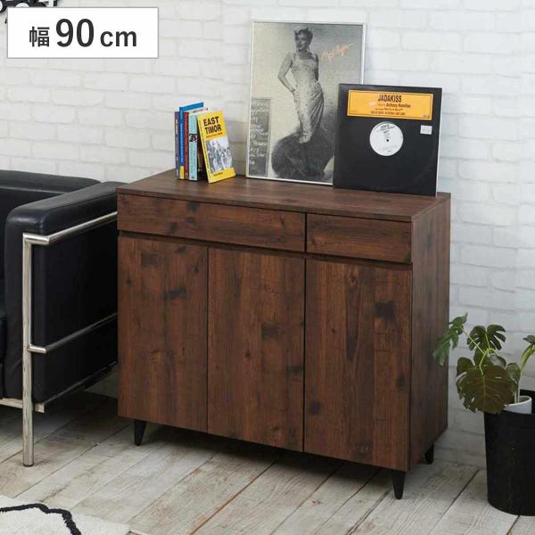 サイズ/約幅90×奥行40×高さ80cm重量/約33kg内容量/1台材質/本体：紙化プリント紙化粧繊維板脚部：天然木ラバーウッド生産国/中国製天板耐荷重/20kg棚板1枚あたり耐荷重/5kg組立状態/お客様組立品●ヴィンテージ調のキャビネッ...