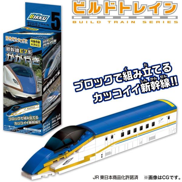 ブロックで組み立てるカッコイイ新幹線！！ＢＩＫＫＵ「ビルドトレイン」シリーズ２ブロックで簡単に組み立てることができます。組立説明書とシールが同梱されています。完成後のサイズは全長約１９ｃｍ。ブロックのパーツ数：１０９ピース材料：ＡＢＳ東日本...