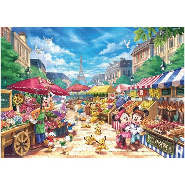 品揃え豊富なパリのマルシェで過ごすミッキーたちの絵柄です。