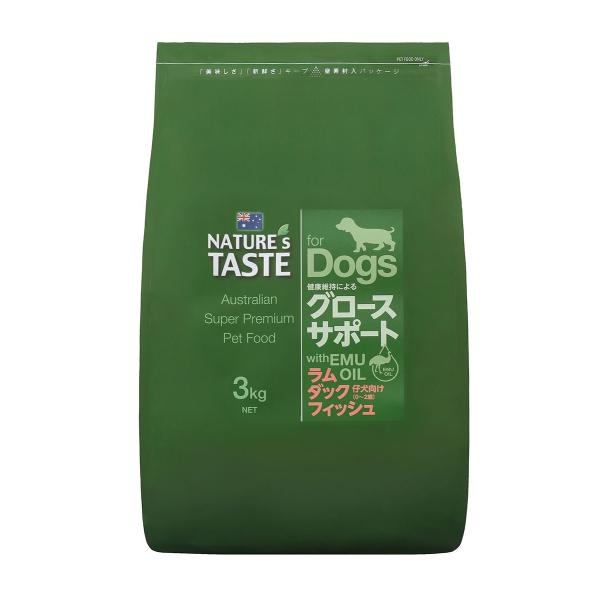 ＜ネイチャーズテイスト グロースサポート 仔犬向け [ラム＆ダック＆フィッシュ] 3kg【正規品】＞■「グロースサポート」は、アレルギー源となりにくい上質なラム、ダック、フィッシュなど複数のタンパク質を配合したマルチタンパク・レシピです。健...