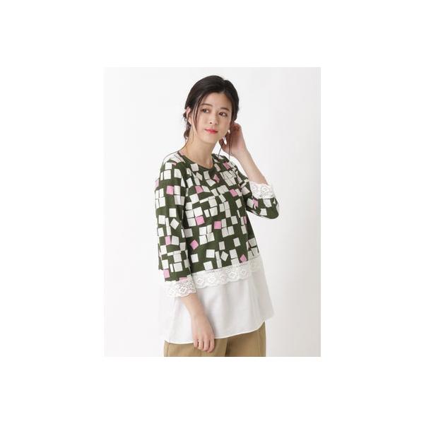 【発売日：2025年03月12日】【ブランド商品番号】1723380 75 / 【ブランド名】BRODIAEA（ブローディア） / 【色】カーキ / 【素材】綿100%、布帛部分：綿55%、指定外繊維(リヨセル)45%、レース部分：綿100...