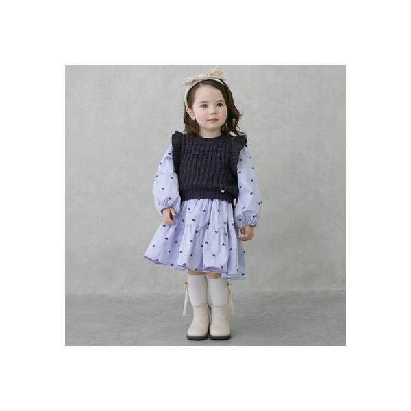 【発売日：2026年02月02日】【ブランド商品番号】9661303 56 / 【ブランド名】petit main（プティマイン） / 【色】L・ブルー / 【素材】ニット：アクリル100%<br>ワンピース：本体：綿100%&...