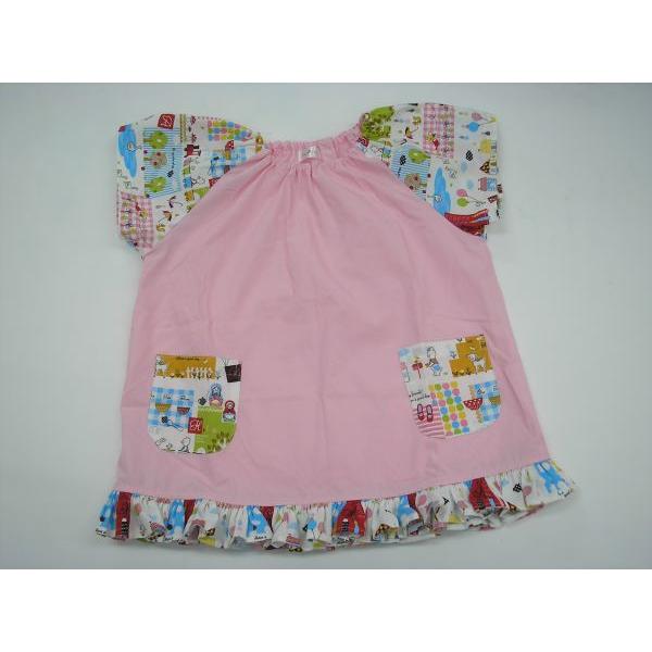 子ども用（園児用）スモック(ピンクにアニマル公園柄・フリル付) 入園 入学(説明)●カラー：ピンクにアニマル公園柄●素材：綿100％●サイズ：120cm(着丈約55cm）●かけひもタグ付●ポケット左右2つ付き●日本製お絵かきや粘土遊び、お食...