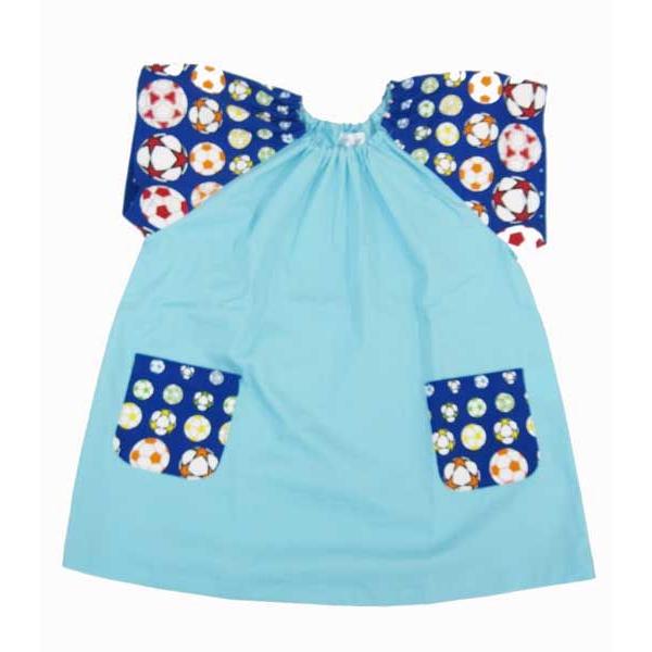 半袖スモック 【園児・幼児】ブルー×サッカーボール柄袖とポケット入園 入学 幼稚園 保育園 小学校 通園 通学 スモック 子供服 キッズ の詳細●色柄：ブルー×サッカーボール柄●素材：綿100％●サイズ：120cm(着丈約55cm）●ポケッ...