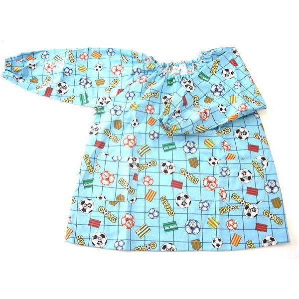 スモック 子ども用（園児用）かぶり長袖スモック(ブルーサッカー柄)長袖) 入園 入学(説明)●カラー：(ブルーサッカー柄)長袖●素材：綿100％●サイズ：120cm(着丈約55cm）●日本製お絵かきや粘土遊び、お食事時間などこの幼児スモック...