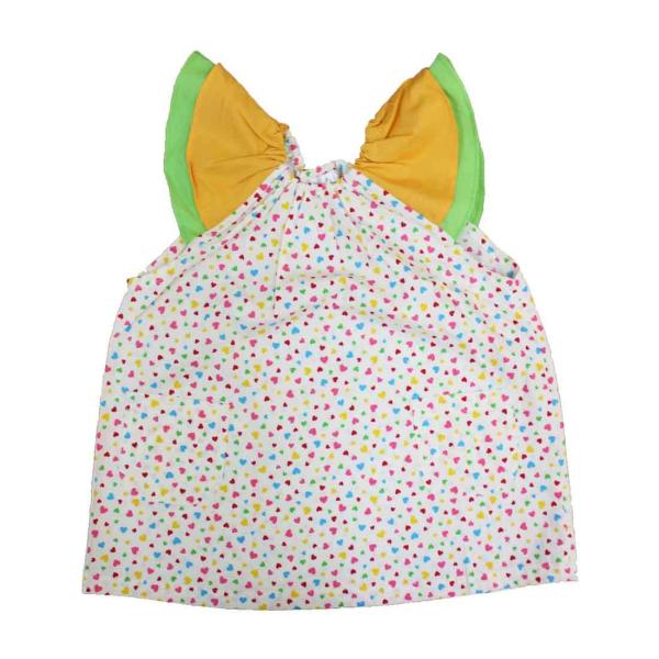 スモック 幼稚園 フレンチ袖 袖フリルスモック 園児 幼児 (ホワイト×カラフルハート柄) 幼稚園 保育園　入園 入学 かわいい 遊び着 子供服(詳細)●カラー：ホワイト×カラフルハート柄●素材：綿100％●サイズ：120cm(着丈約55c...