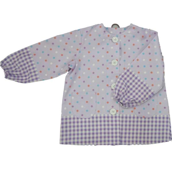 スモック　【園児・幼児】(パープル×パステルドット柄)長袖ボタン入園　入学　幼稚園　保育園　小学校(詳細)●素材：綿100%●サイズ：120cm●着丈：55cm（120cm）●両サイドポケットスモック　【園児・幼児】(パープル×パステルドッ...