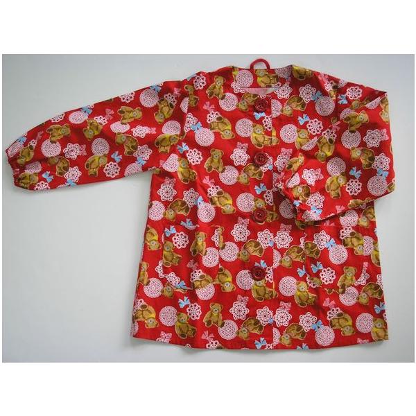 子ども用（園児用）スモック(赤地にくま柄)前開きボタン長袖    入園 入学(説明)●カラー：赤地ににくま柄●素材：綿100％●サイズ：120cm(着丈約55cm）●かけひも付●ポケット左右2つ付き●日本製お絵かきや粘土遊び、お食事時間など...