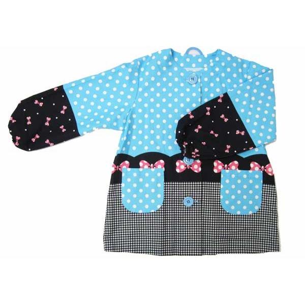 スモック 【園児・幼児】長袖ボタン (サックスブルー白ドット・ピンクリボン柄)長袖ボタン入園　入学　幼稚園　保育園　小学校(詳細)●カラー：サックスブルー白ドット×ピンクリボン柄●素材：綿100％●サイズ：120cm(着丈約55cm）●かけ...