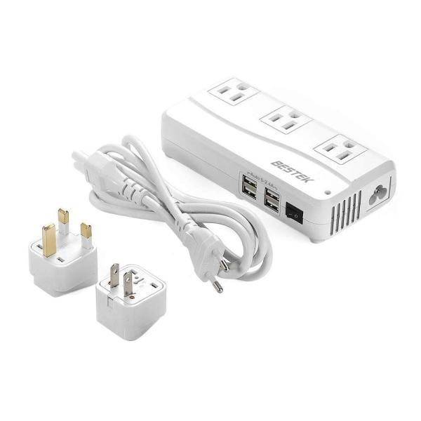 ベステック 海外旅行用変圧器 海外 コンセント 変圧器 90V-240V to 100V 変換 ACコンセント 3口 + USB 4ポート 変換プラグ 付き A B BF C O O2 B3 SE プラグ対応 MRJ201GU-WH【1台5...