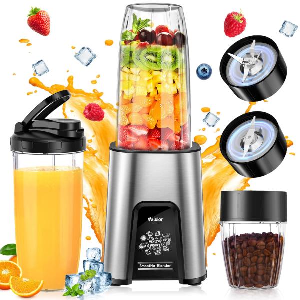 ジューサー ミキサー【1台多役・850W ハイパワー ?790ML大容量】VEWIOR ブレンダー 氷も砕ける スムージー/野菜/果物/ジュース/コーヒーミル/離乳食用/ミルクセーキ 二つボトル 790ml*1+300ml*1大容量 6枚刃...