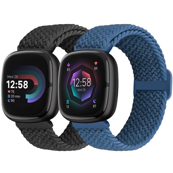 [Acortjl] 弾性編組ソロループバンド Fitbit Versa 4/Fitbit Sense 2/Fitbit Versa 3/Fitbit Sense に対応、伸縮性のあるストラップナイロンスポーツリストバンド、女性、男性用、 2...