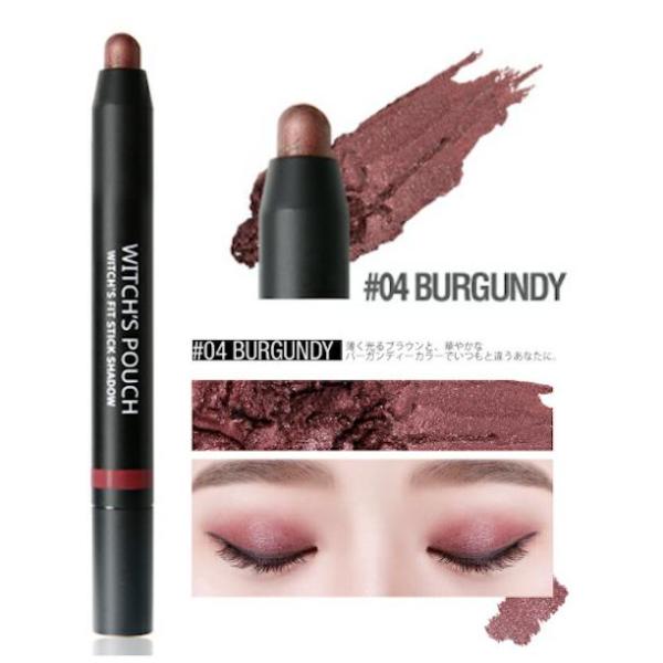水にも汗にも強い。強力密着のスティックシャドウ！韓国コスメ Witch’s Pouch ウィッチズポーチ 04 バーガンディー Burgundyです。薄く光るブラウンと、華やかなバーガンディーカラーでいつもと違うあなたに！今までにない強力密...